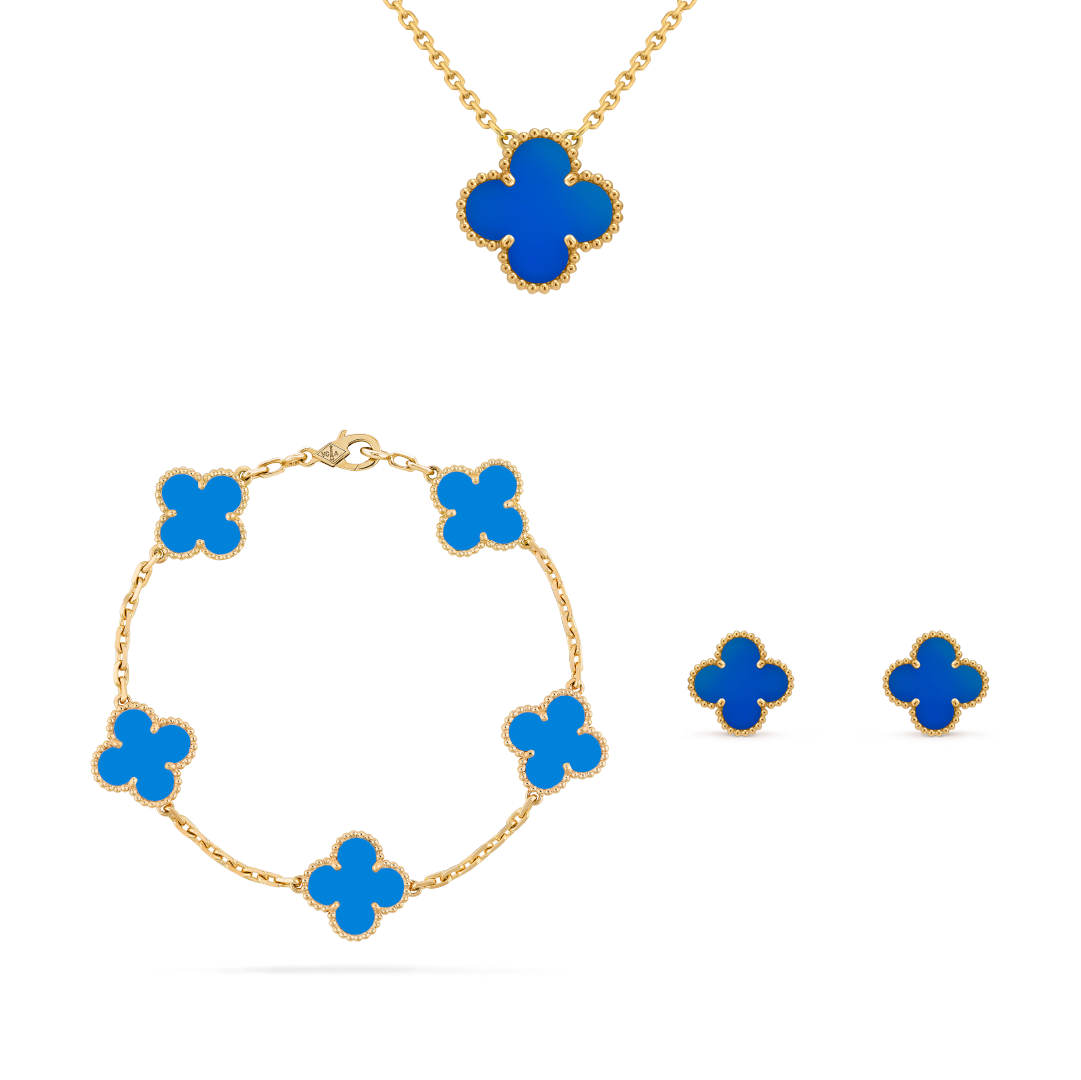Kit 3 en 1 Trébol Azul y Dorado – La Casa de las Joyas